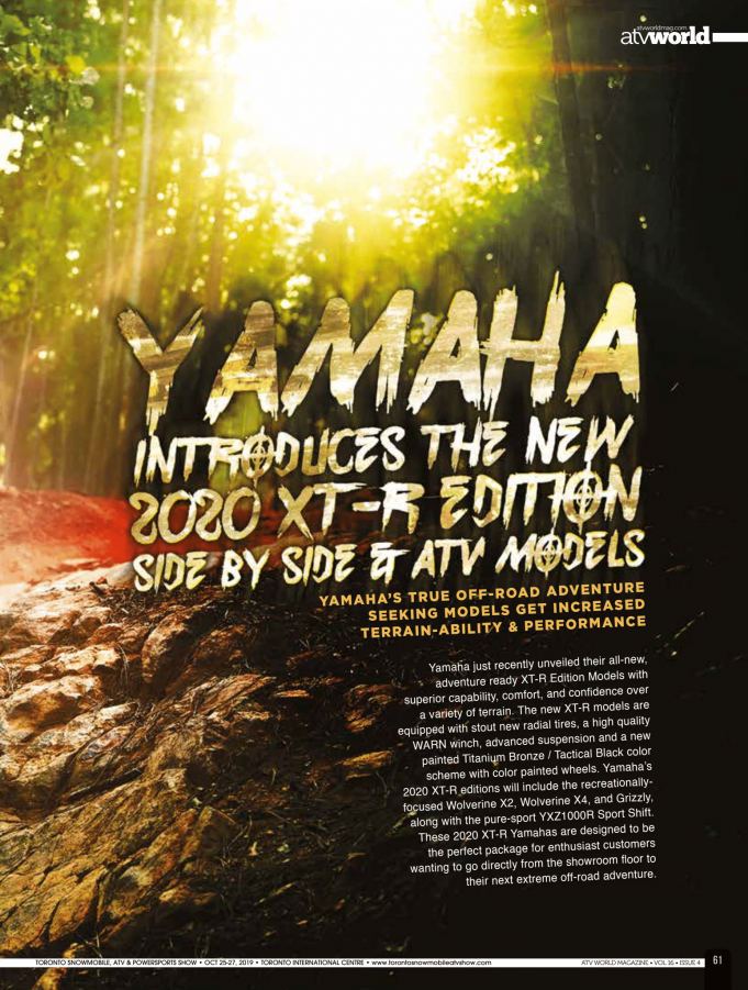 YAMAHA INTRODUCES THE NEW 2020 XT-R EDITION SIDE BY SIDE & ATV MODELS | ATV World Magazine ...
